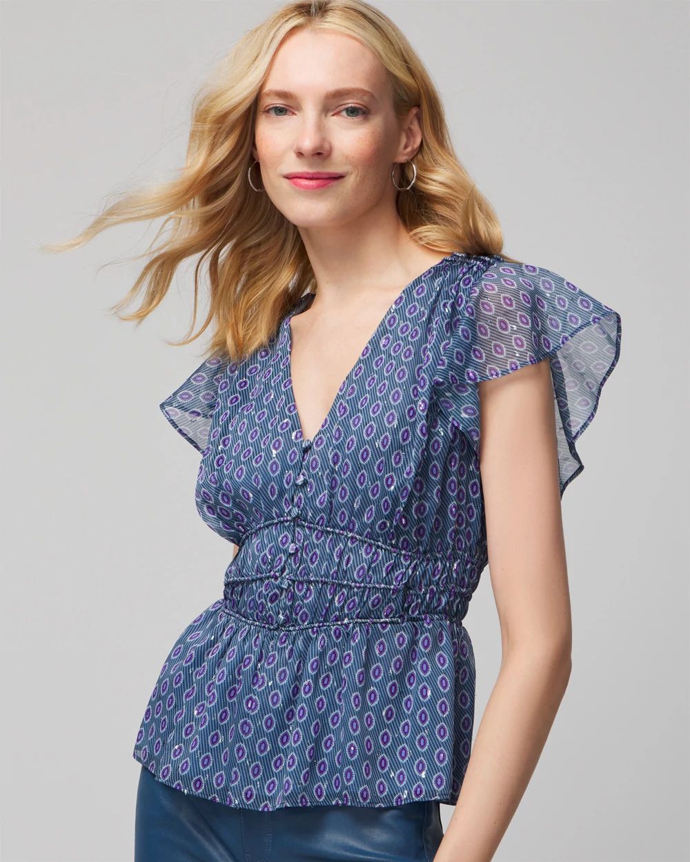 V-Neck Flutter Sleeve Shell Top | White House Black Market